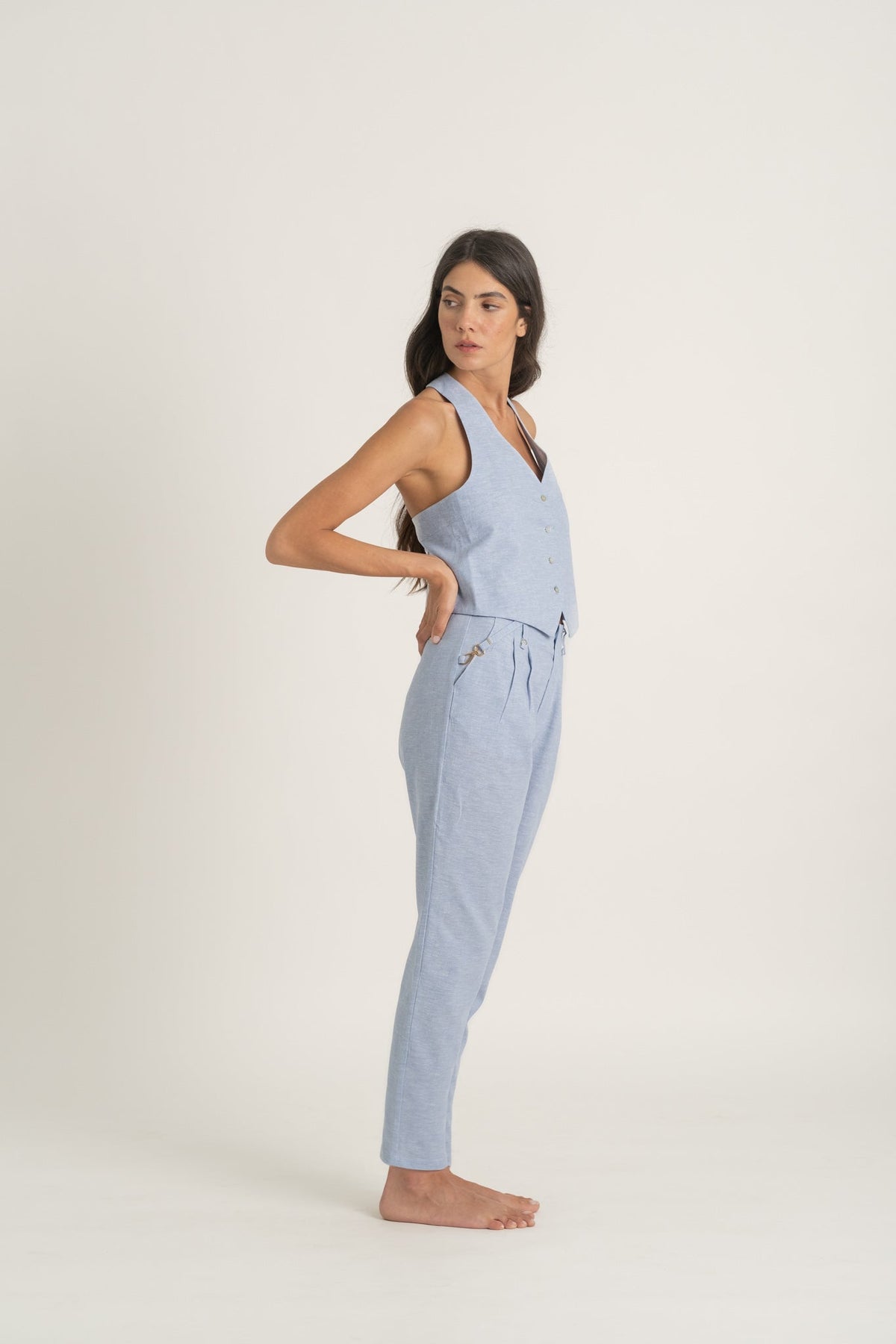 Figurati Linen Gilet Top Sky Blue - LUXMII