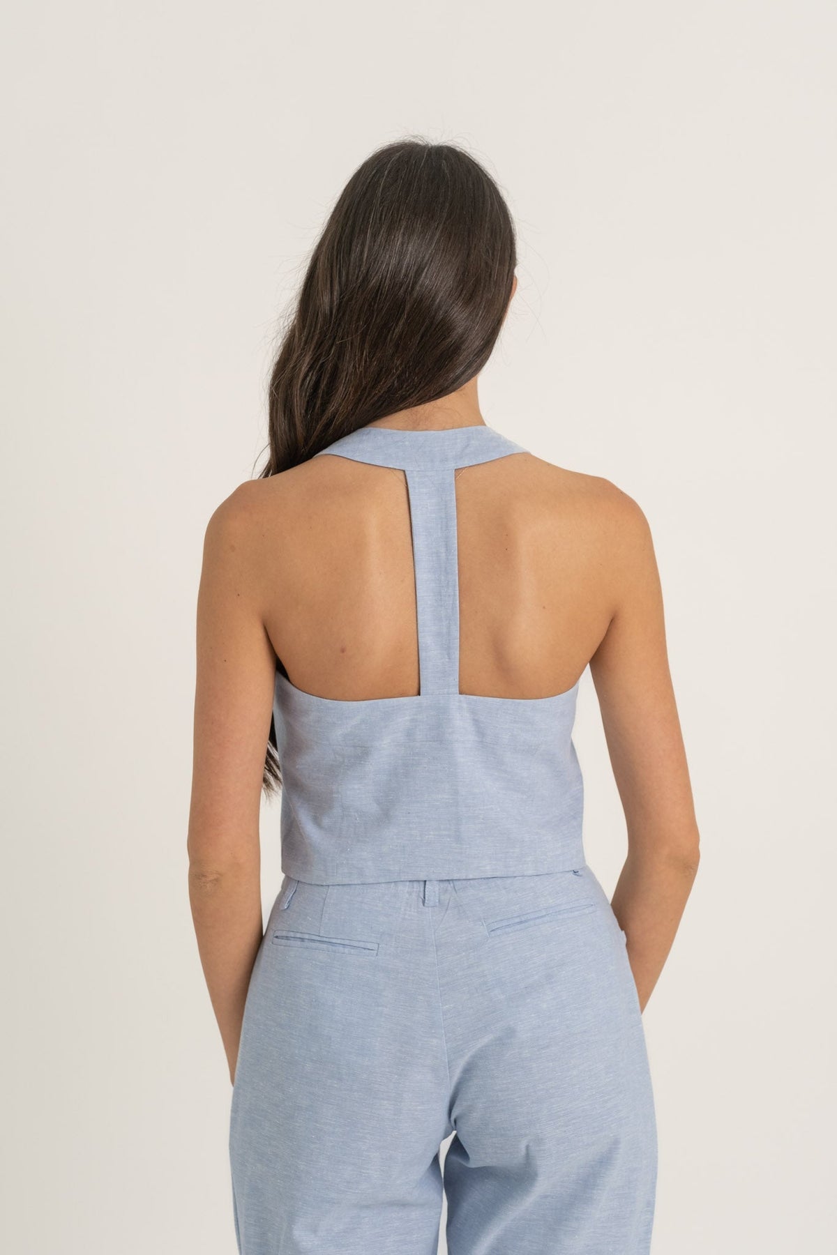 Figurati Linen Gilet Top Sky Blue - LUXMII