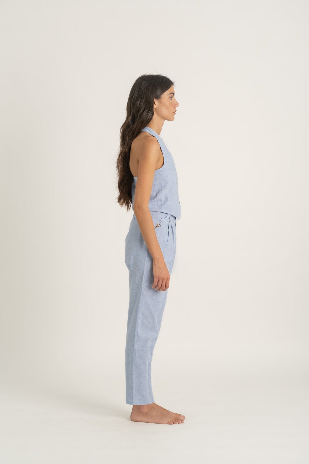 Figurati Linen Gilet Top Sky Blue - LUXMII