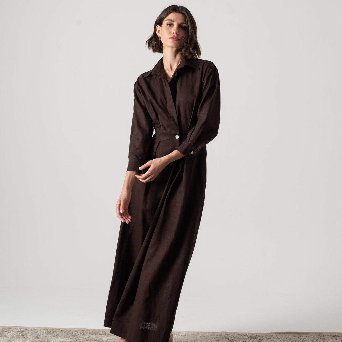 Halvar Linen Maxi Dress Brown Espresso - LUXMII