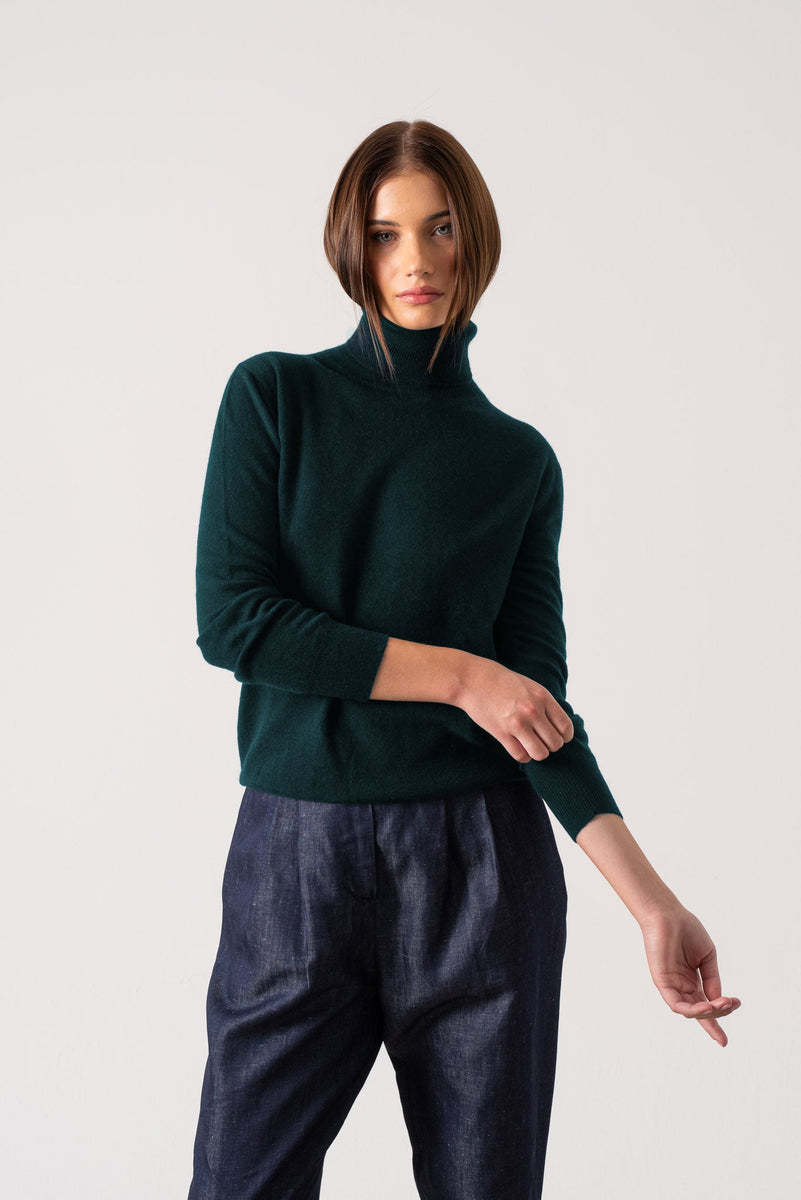 Ombra Cashmere Turtleneck Sweater Forest Green - LUXMII