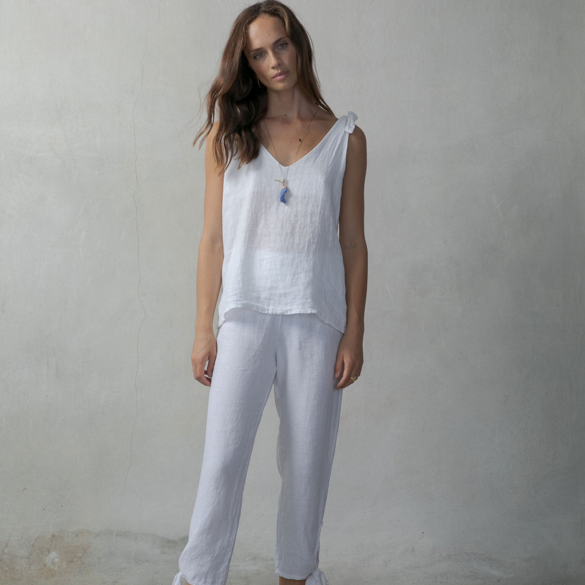 Tie Knot Linen Cami Top White - LUXMII