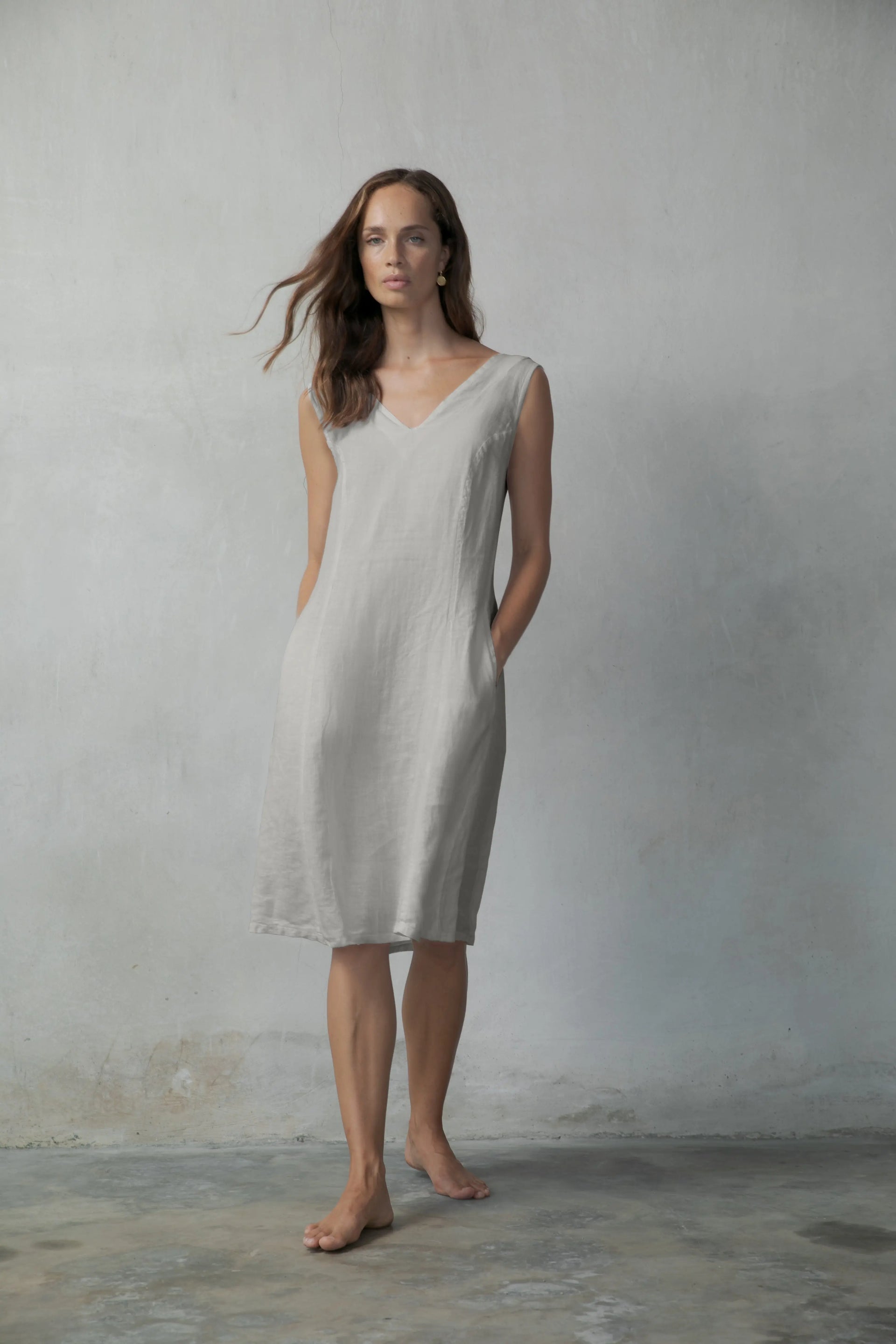 L'origami Linen Slip Dress Oatmeal Beige - LUXMII